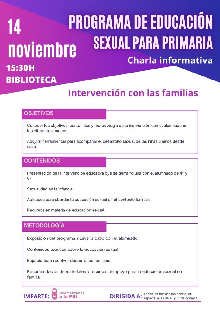 ESCUELA DE FAMILIAS – PROGRAMA ED. AFECTIVO SEXUAL – CEIP Cesar Augusto